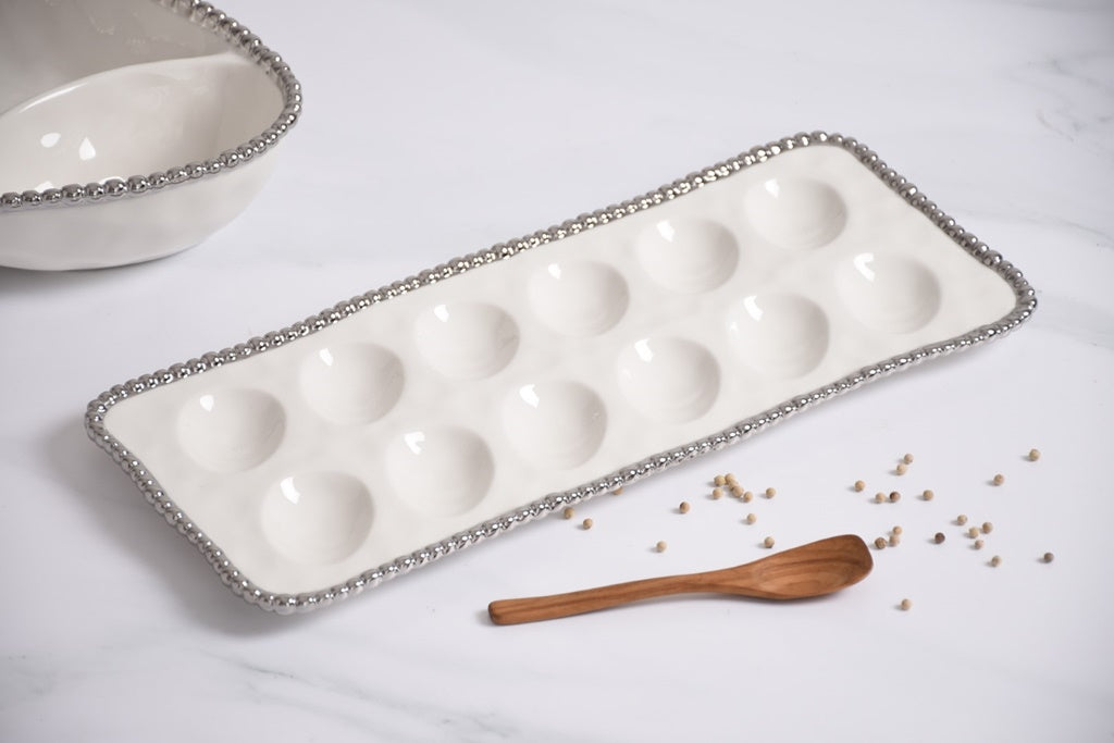 White & Silver Devilled Egg Tray Short - Pampa Bay – Serendipity House ...